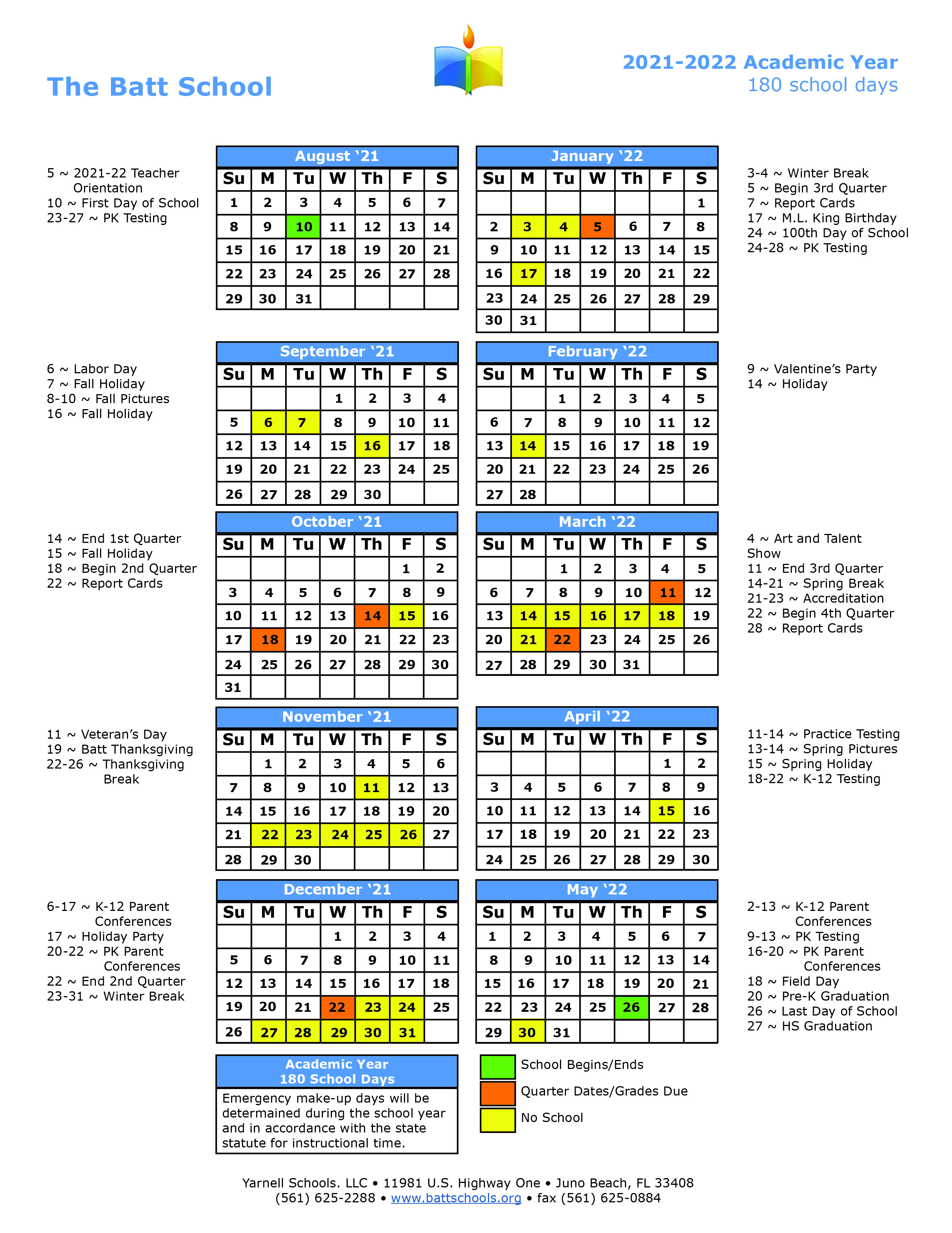 School Calendar | The Batt School