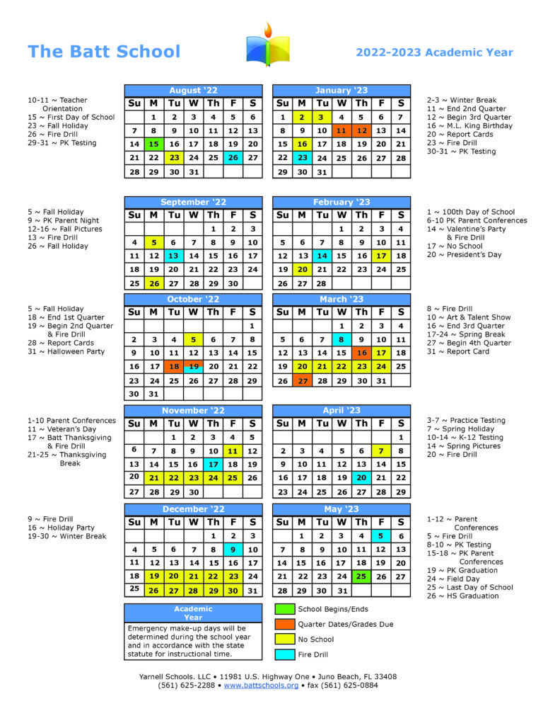 School Calendar | The Batt School