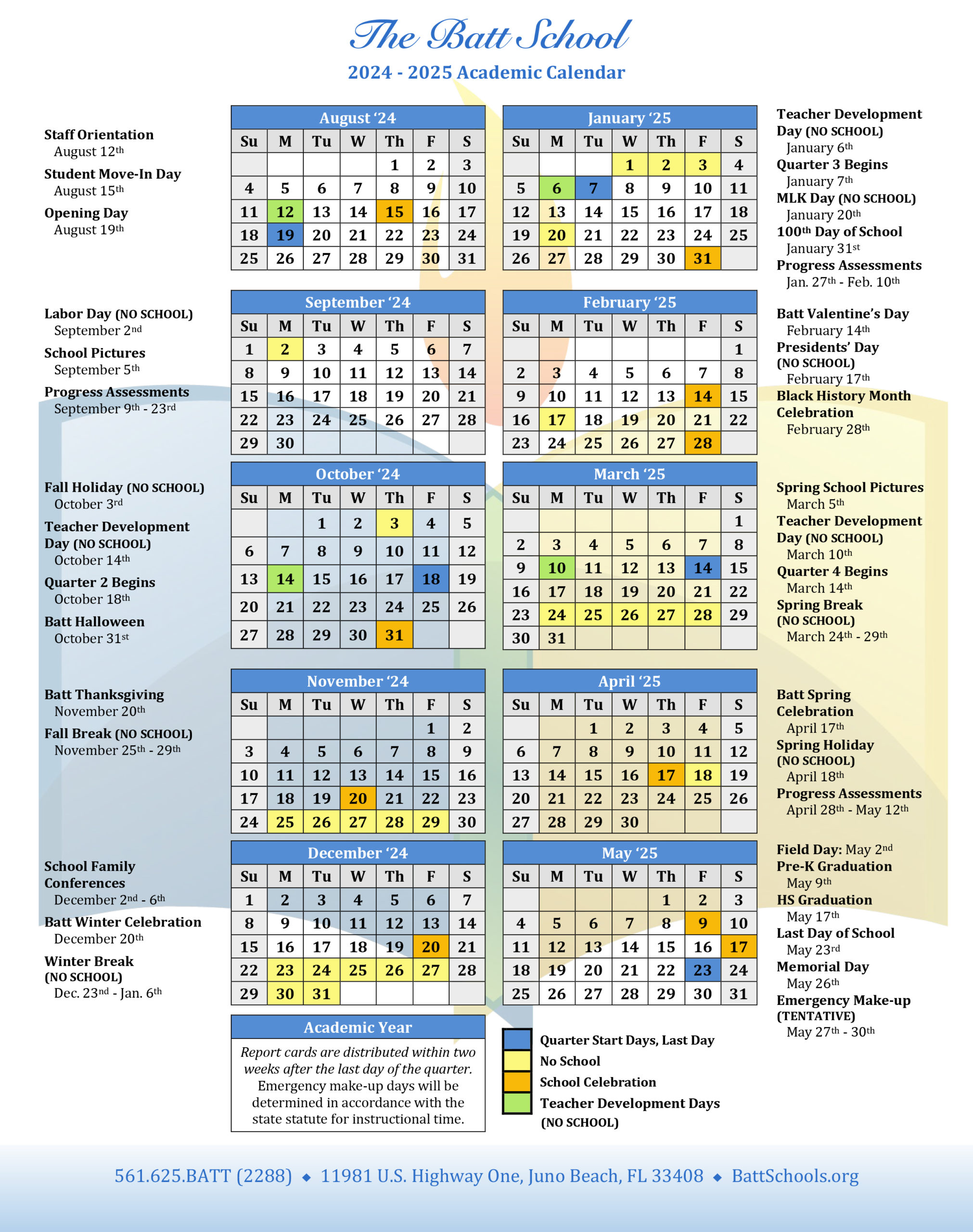 School Calendar | The Batt School